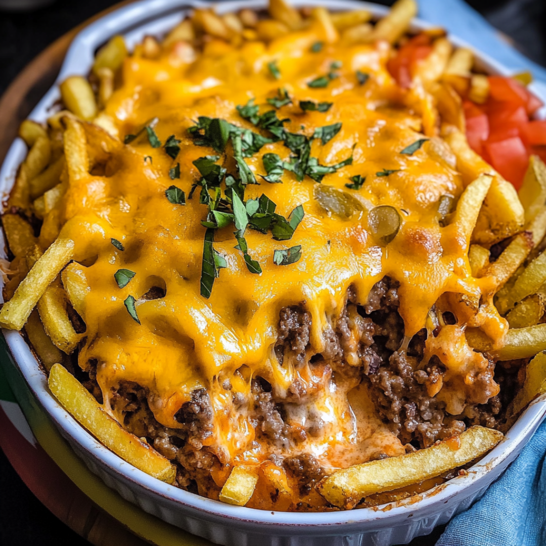 Cheesy Cheeseburger French Fry Casserole - Full Recipe