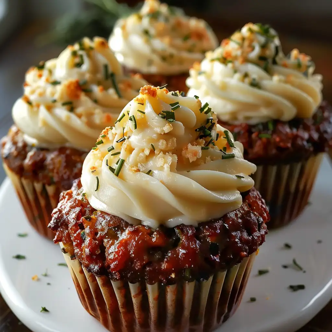 Meatloaf Cupcakes with Creamy Mashed Potato Frosting - Full Recipe