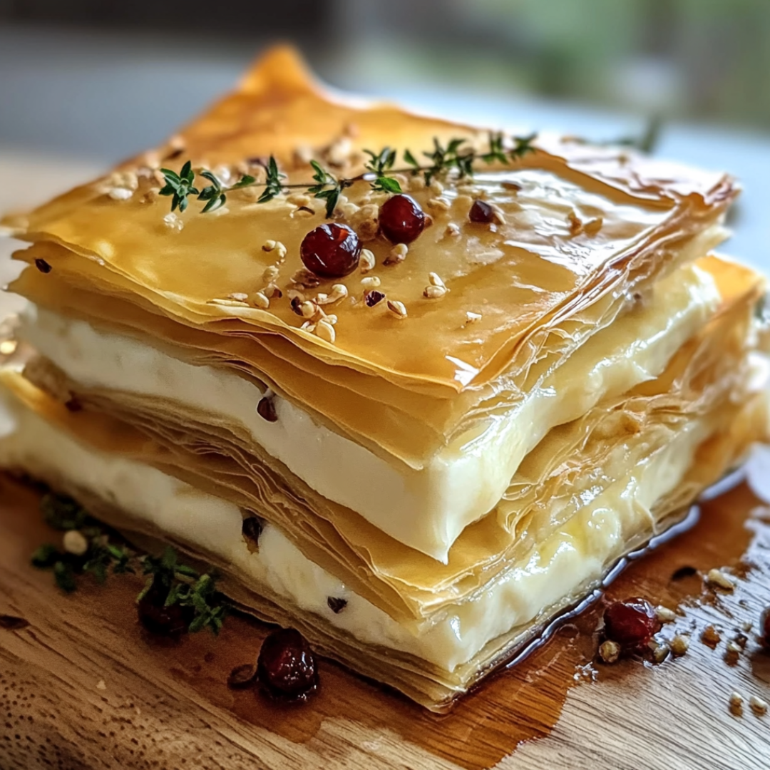 Elegant Layered Phyllo Pastry with Brie and Honey - Full Recipe