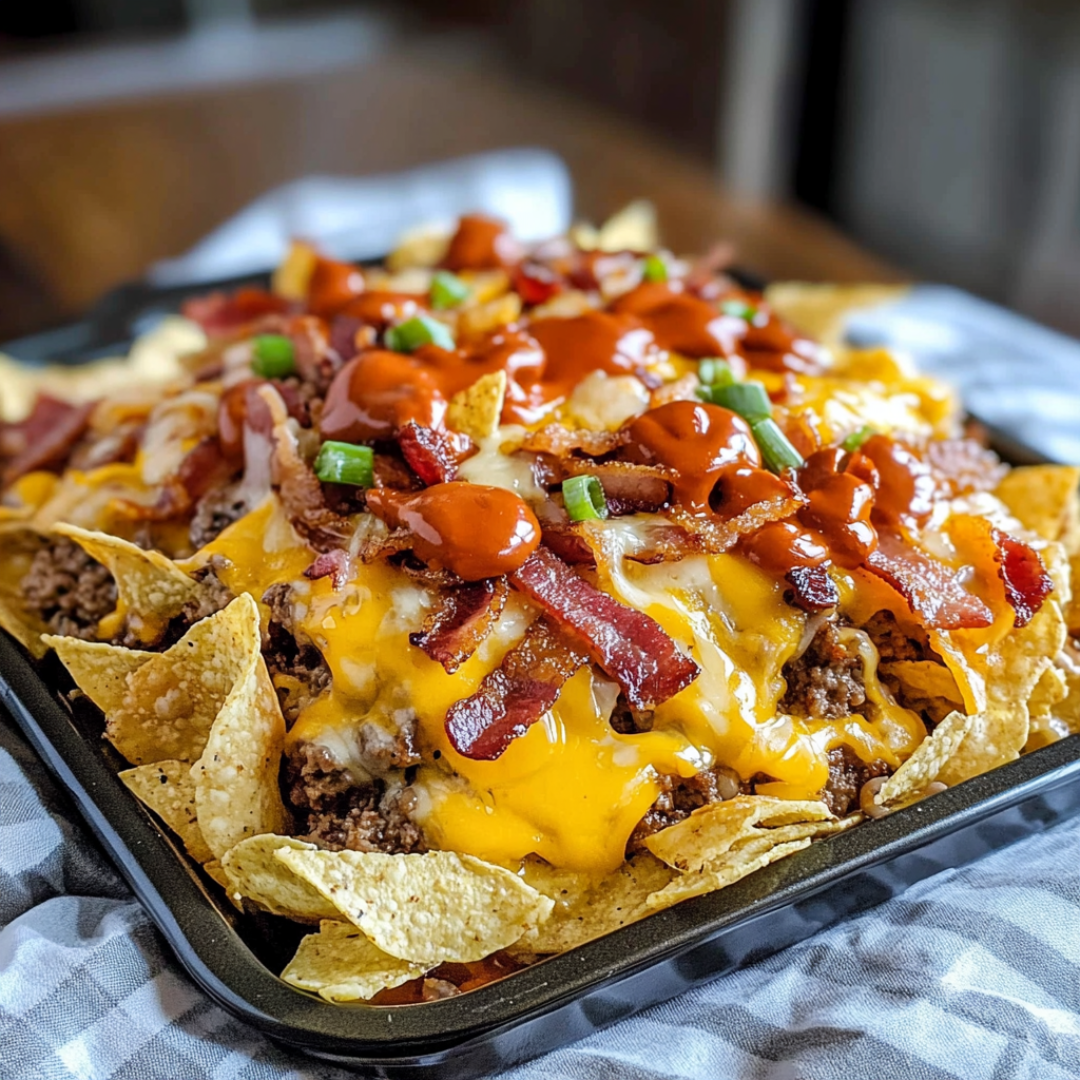 Cheesy BBQ Bacon Cheeseburger Nachos - Full Recipe