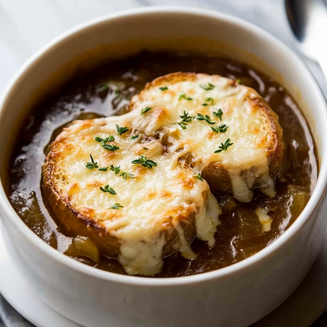 French Onion Soup with Golden Gruyère Topping - Full Recipe